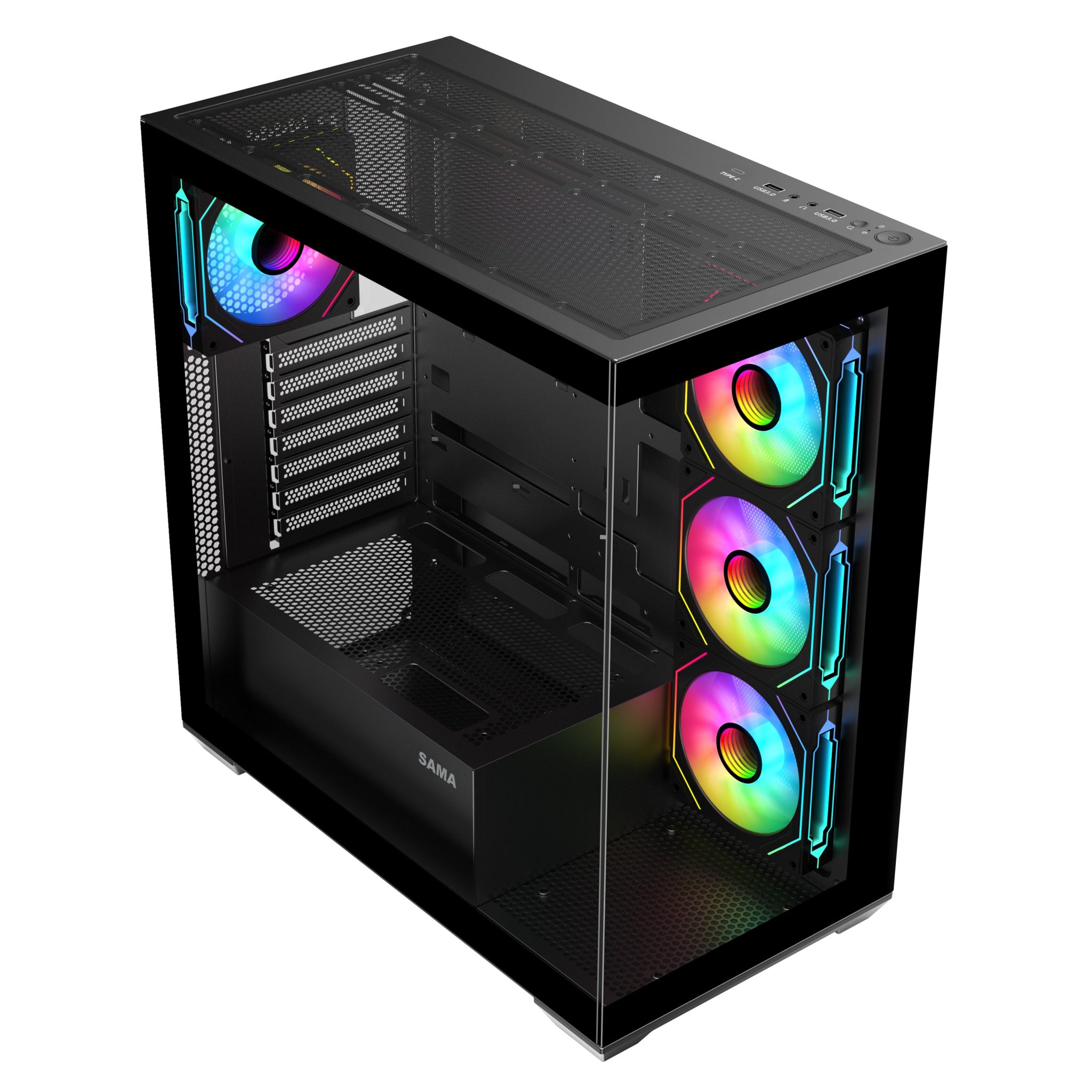SAMA NEVIEW SV01 ATX Mid Tower Gaming Computer Case, Type-C Back-plug ...